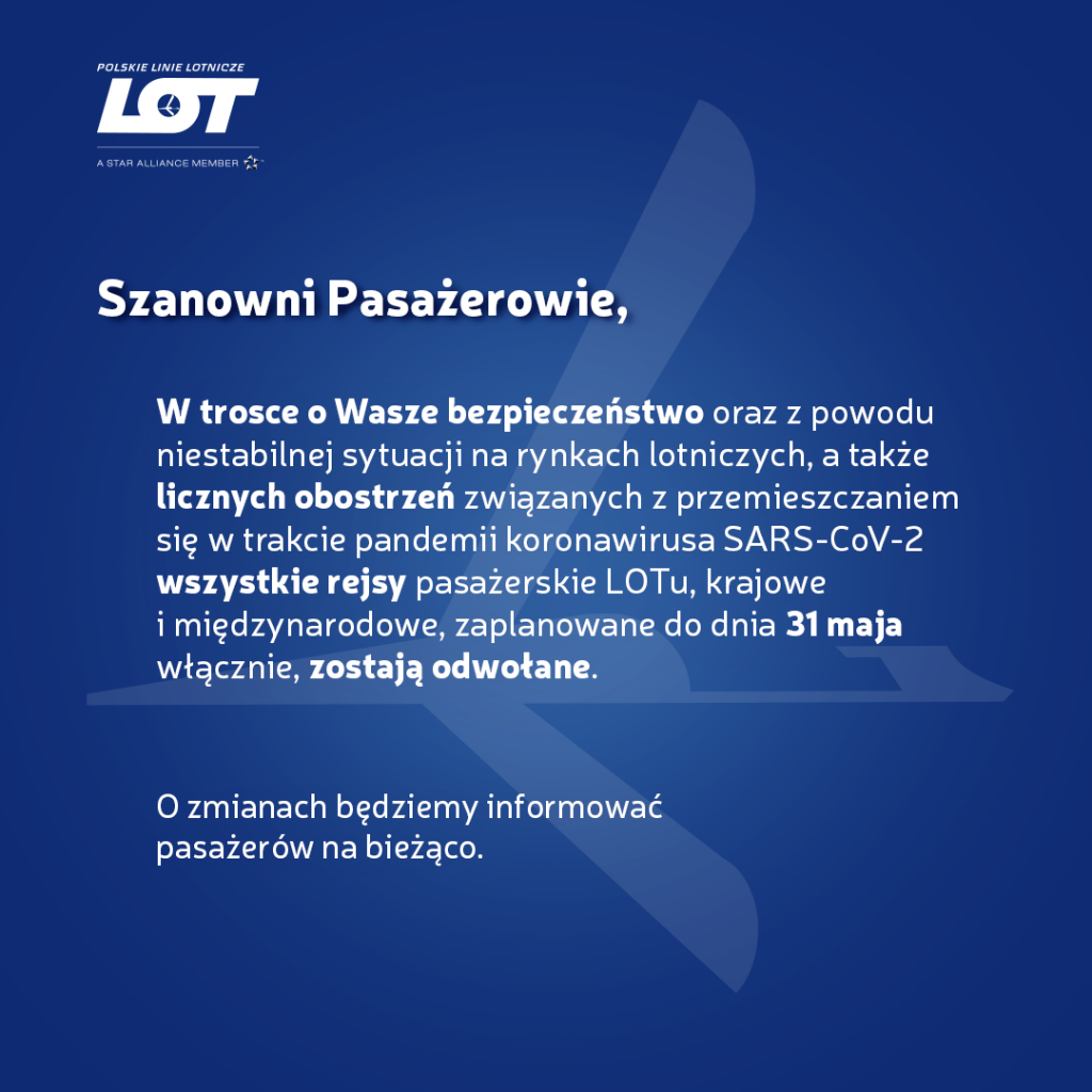 PLL LOT zawiesza wszystkie loty do 31 maja 2020! | Mleczne Podróże, czyli najlepsze promocje ...