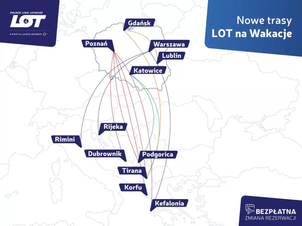 Kolejne nowe trasy w PLL LOT. Mamy ich listę - z Gdańska, Katowic, Lublina, Poznania i Warszawy ...